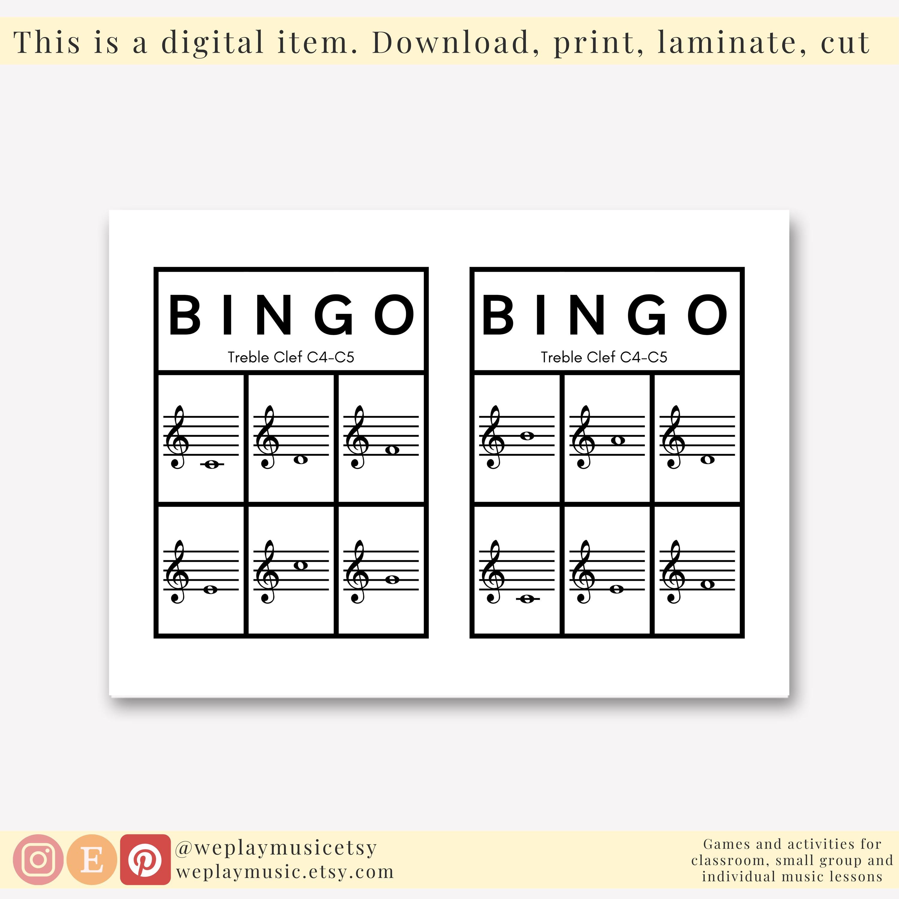Treble and Bass Clef Bingo, 2 Different Games, C3-C5, Grand Staff ...