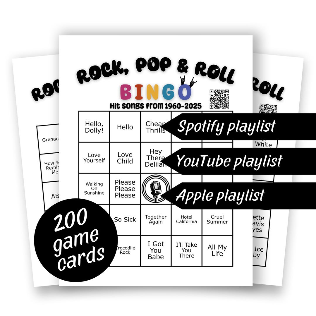 1960-2025 Music Bingo (200 Cards), A Party Game Perfect for Multi ...