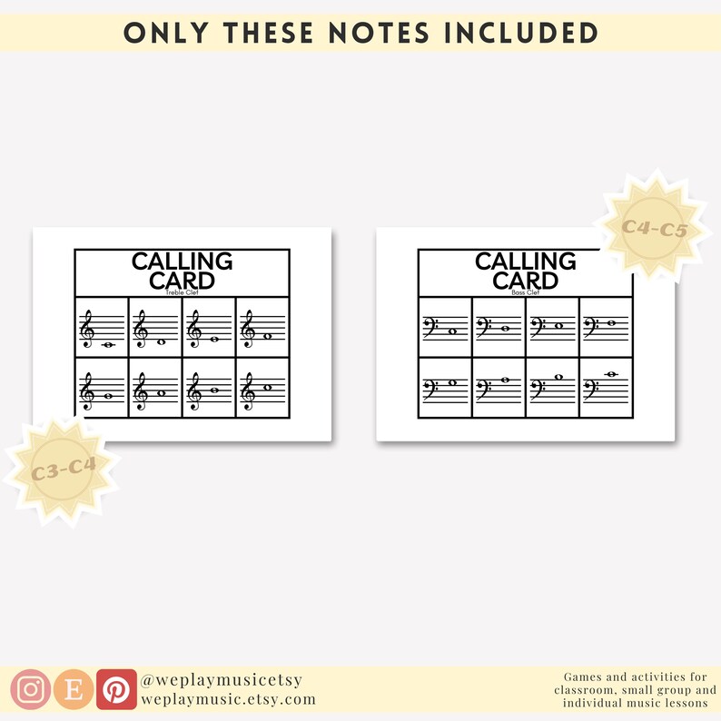 Treble and Bass Clef Bingo, 2 Different Games, C3-C5, Grand Staff ...