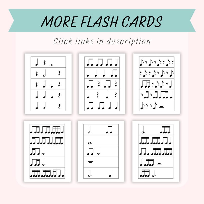 Rhythm Flash Cards (set 3), Crotchet, Crotchet Rest, Joined Quavers ...
