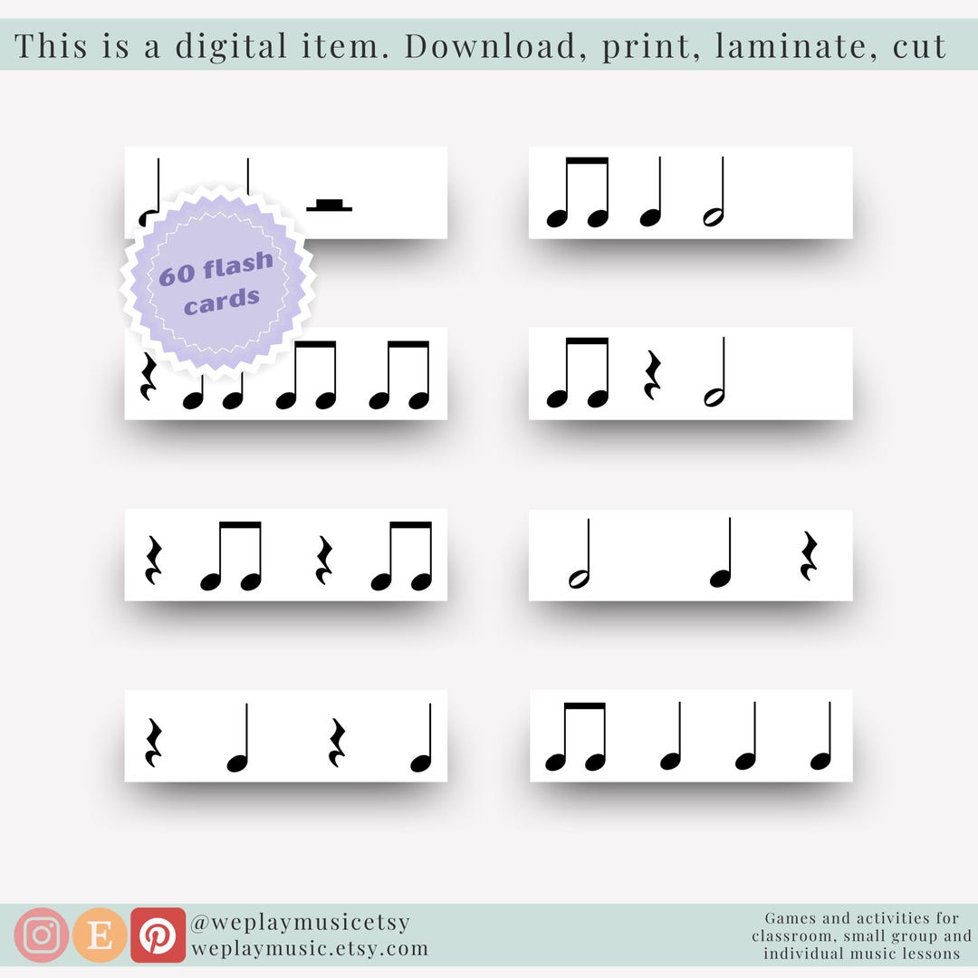60 Rhythm Flash Cards SET 4, Music Rhythms, Rhythm Cards, Theory Cheat ...