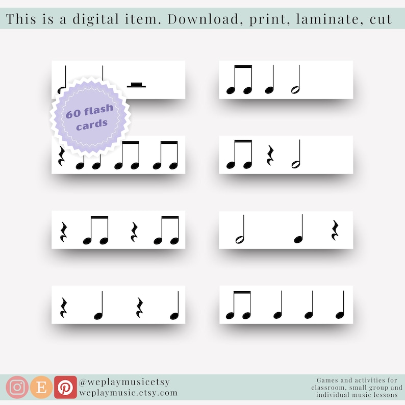 60 Rhythm Flash Cards SET 4, Music Rhythms, Rhythm Cards, Theory Cheat ...