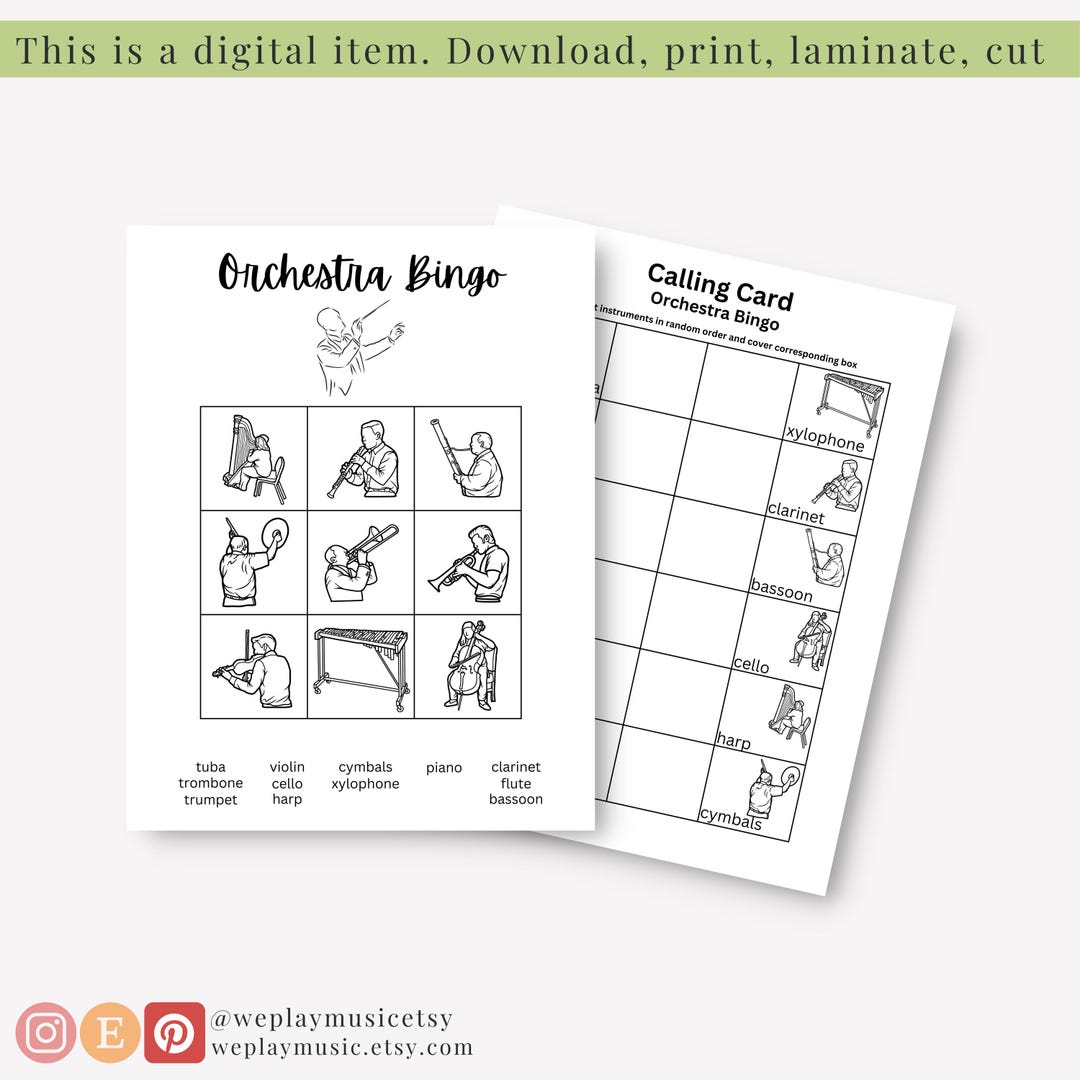 Orchestra Bingo, Band Ice Breaker, Woodwind, Brass, String, Percussion ...