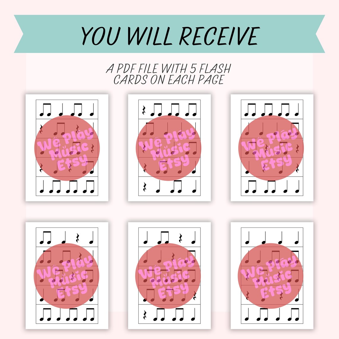 Rhythm Flash Cards (set 2), Crotchet, Crotchet Rest, Joined Quavers ...