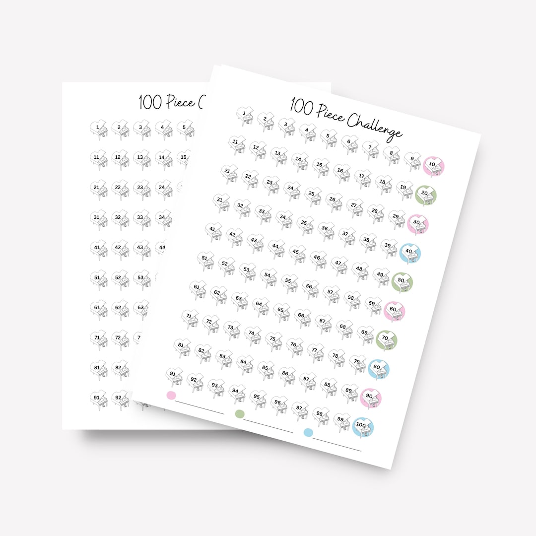 Practice Chart, 100 Piece Challenge, Piano Lessons Practice Chart - Etsy