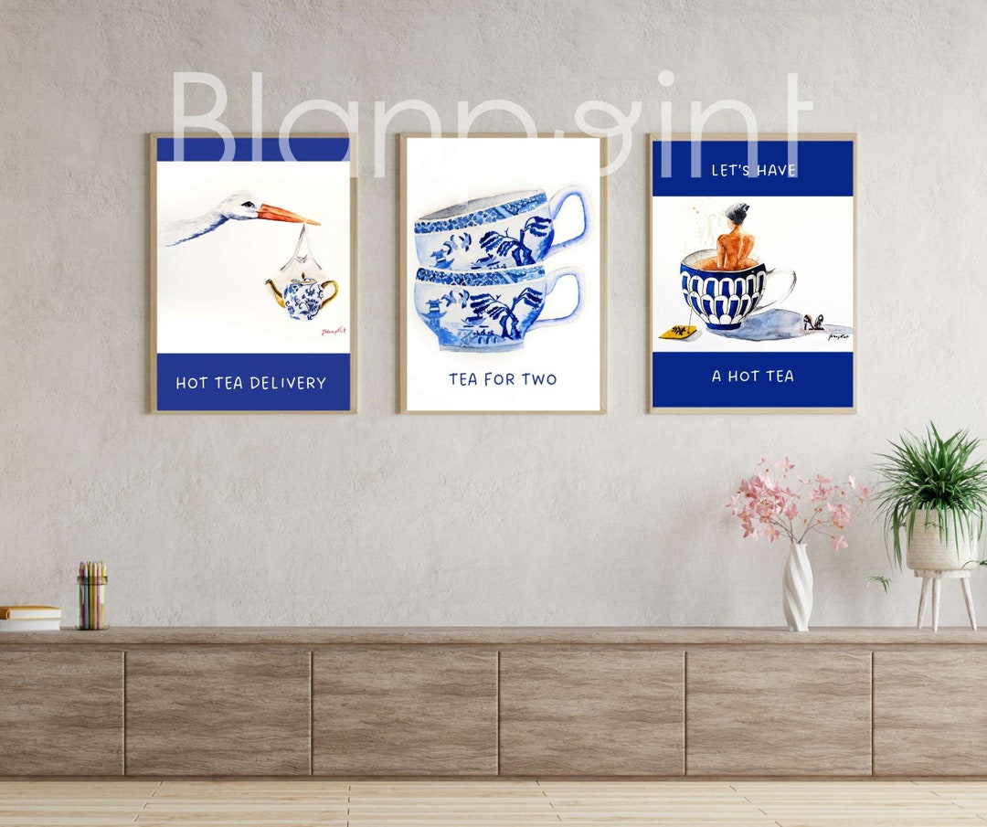 Gallery Wall Set Blue Aesthetic Posters Blue Wall Art Print Tea Gift ...