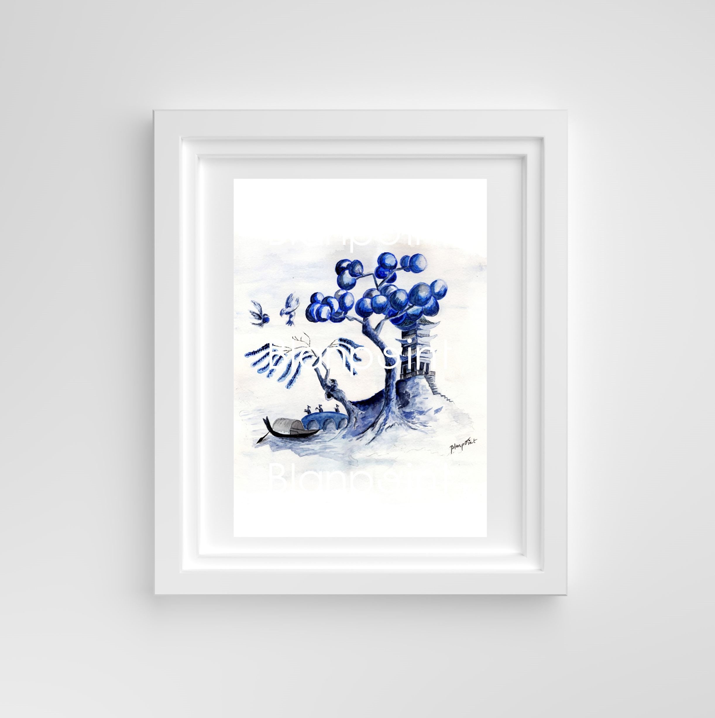 Blue Willow Pattern Chinoiserie Wall Art Perfect Blue - Etsy