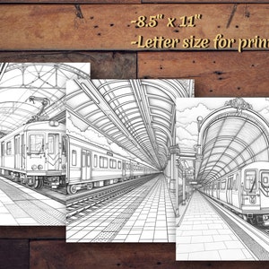 Train Station Coloring Book, 38 Coloring Pages, for Adults and Kids ...