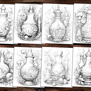 Magic Potion Coloring Page Book, Fantasy Coloring Book, Adult Coloring ...