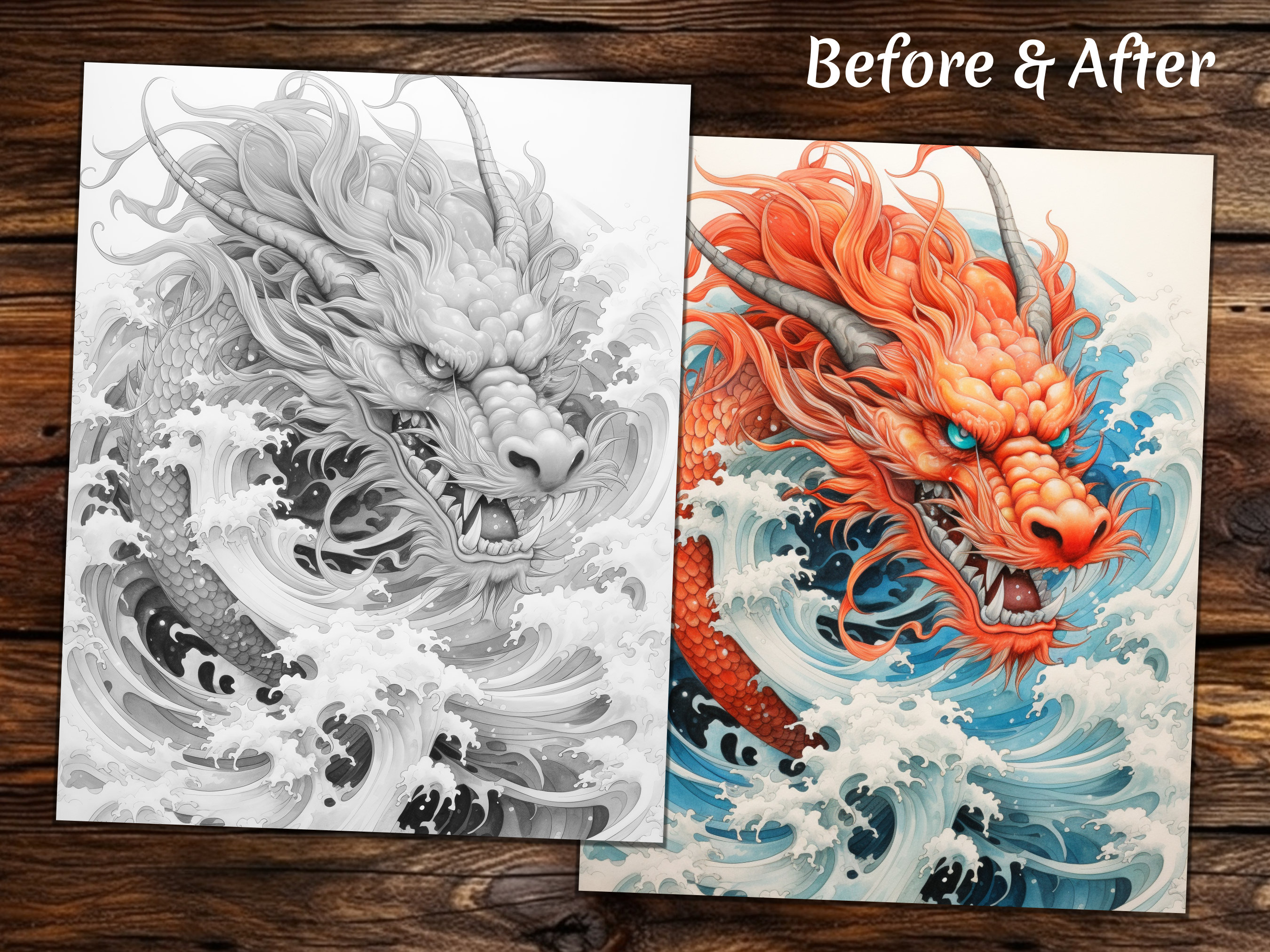 Japanese Dragon Coloring Page Book Fantasy Coloring Book - Etsy