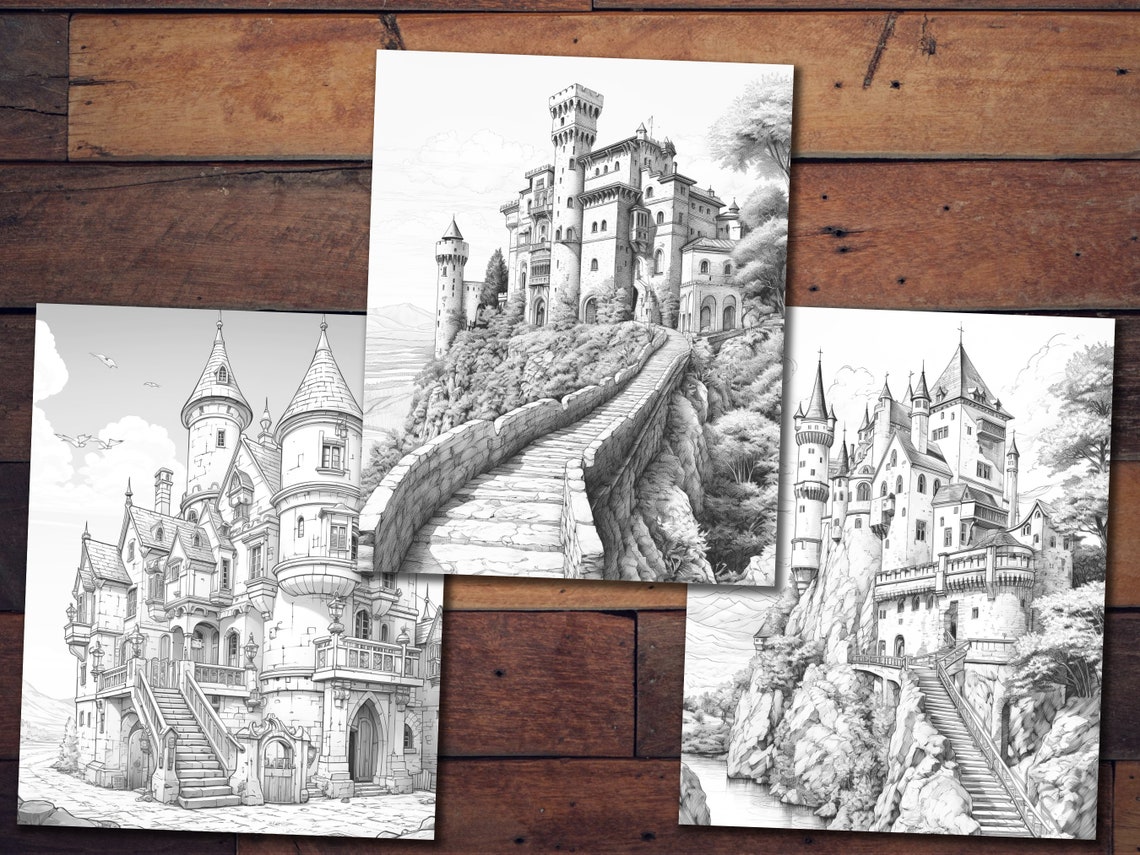 Italian Castles Coloring Book: 40 Grayscale Pages (printable PDF) - Etsy