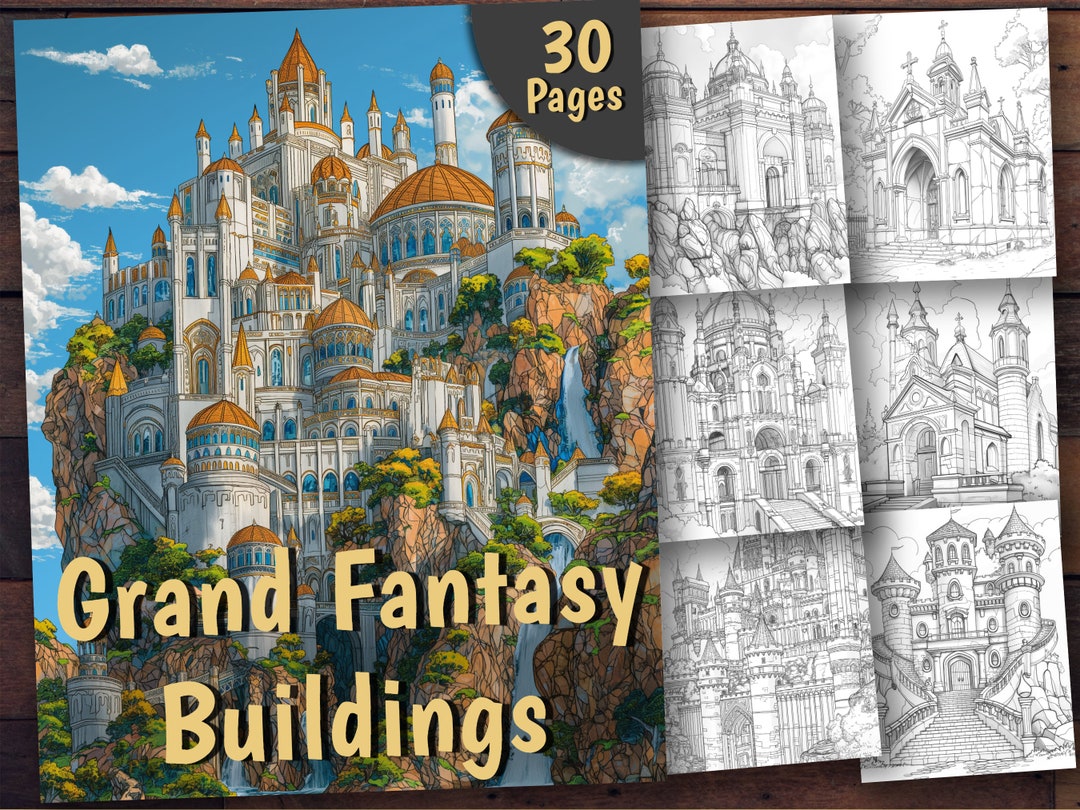 Grand Fantasy Buildings Coloring Book, 30 Coloring Pages, for Adults ...