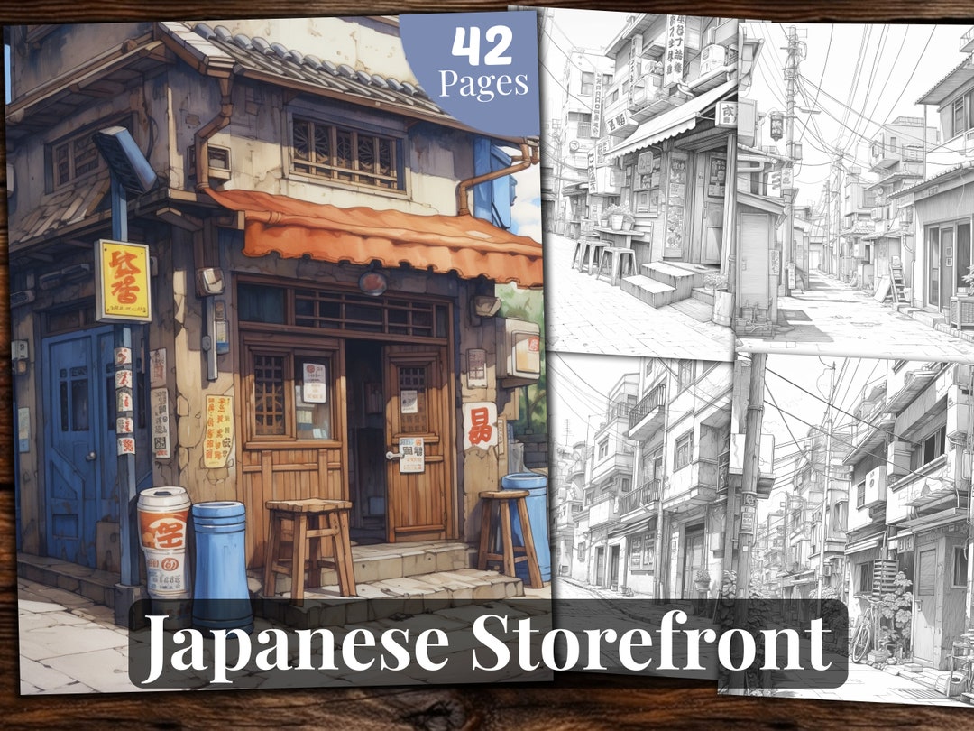 Japanese Storefront Coloring Book: 42 Printable Grayscale Pages (PDF ...
