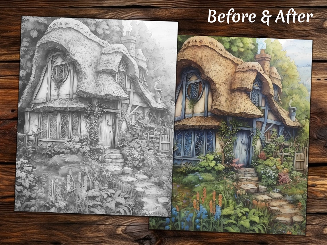 Overgrown Cottage Coloring Page Book Fantasy Coloring Book - Etsy