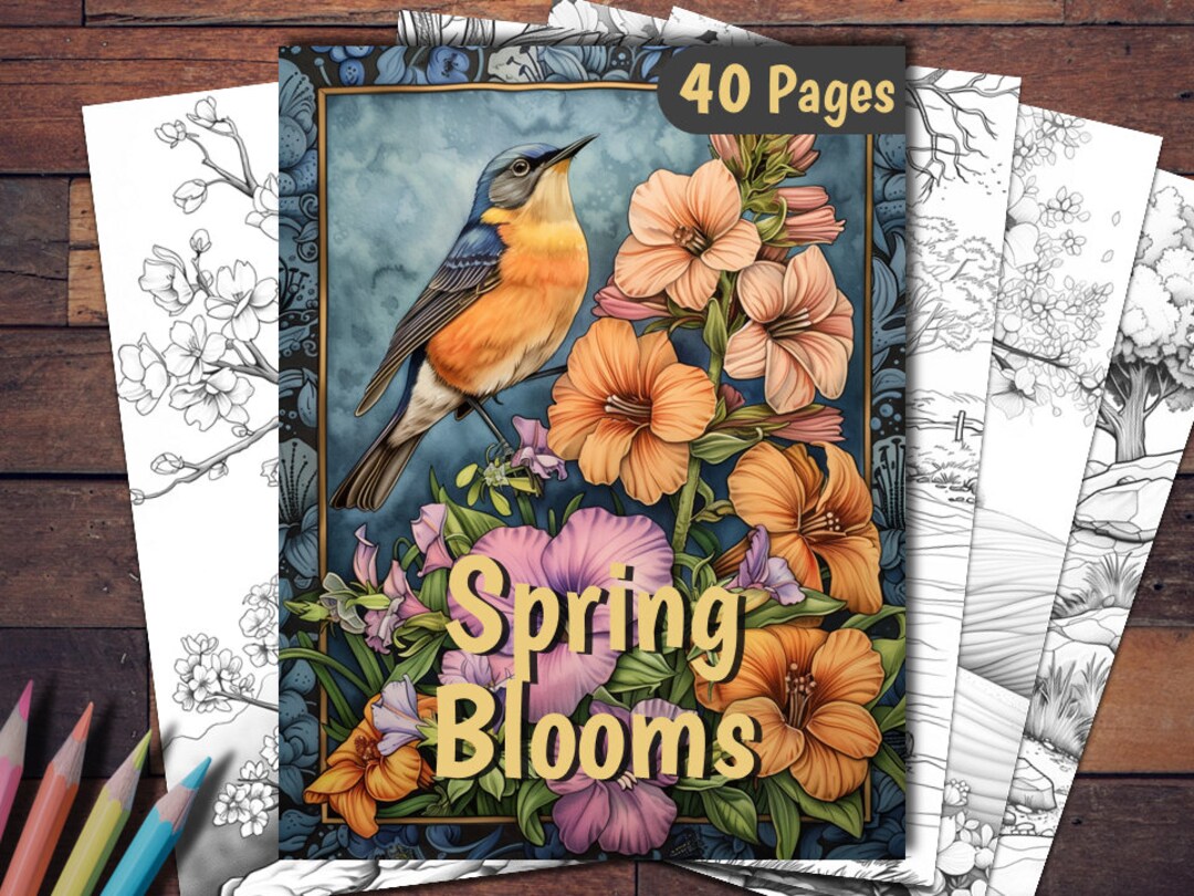 Spring Blooms Coloring Book, 42 Coloring Pages, for Adults and Kids ...