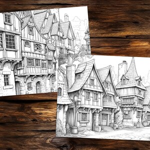 Tudor Street Views Coloring Page Book, Fantasy Coloring Book, Adult ...