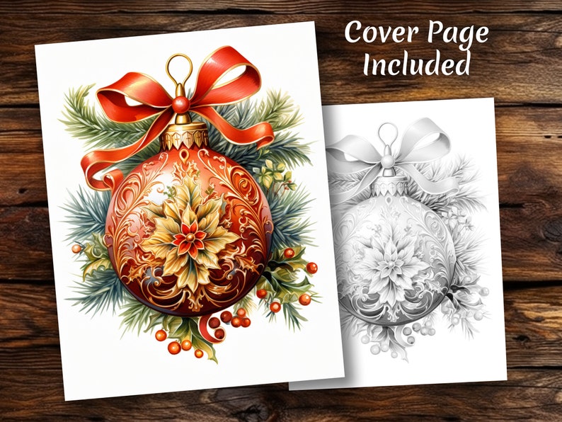 Christmas Ornaments Coloring Book: 39 Grayscale Pages (printable PDF ...