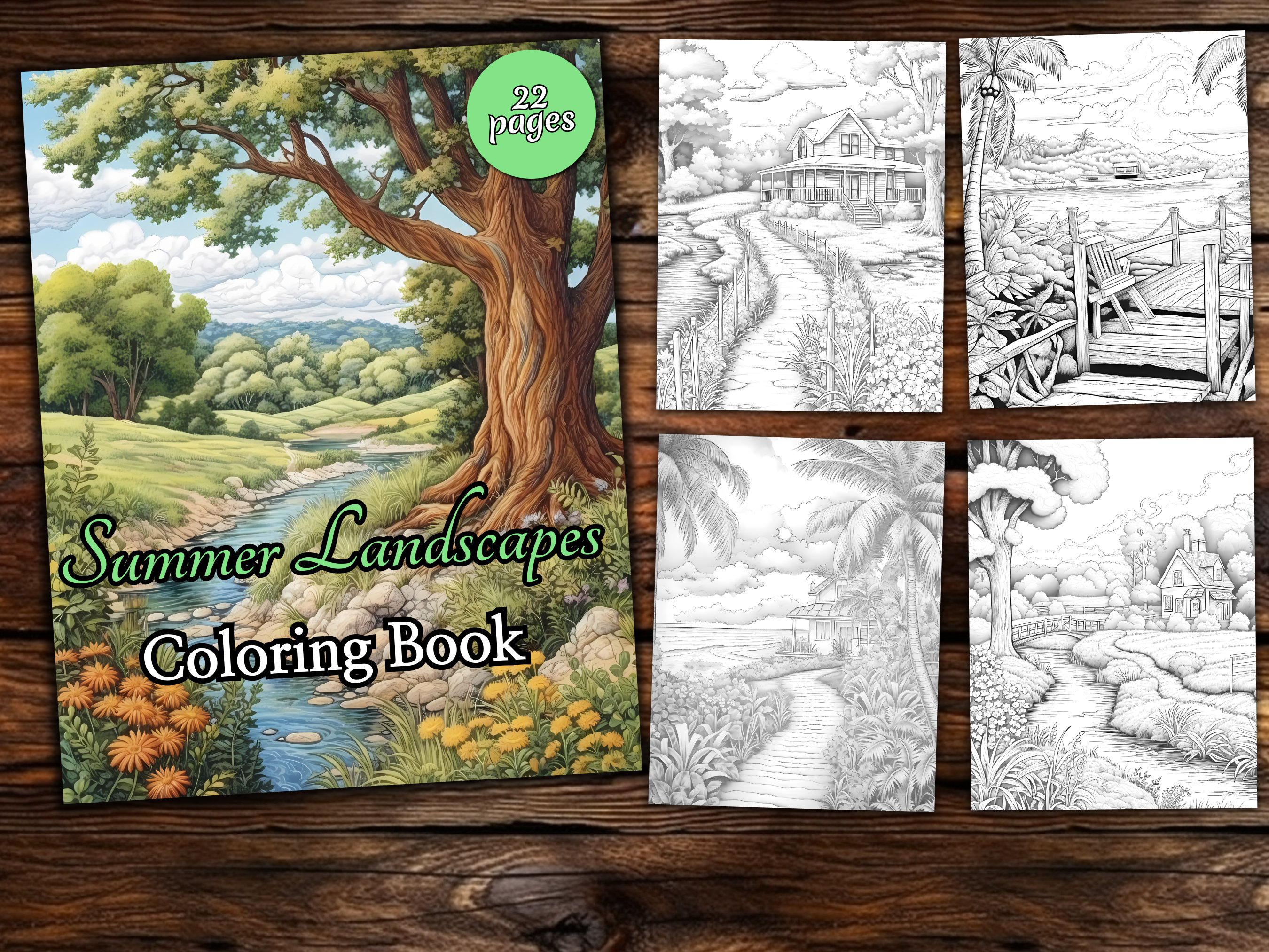 Summer Landscape Coloring Page Book Fantasy Coloring Book - Etsy