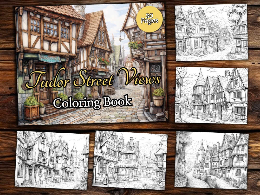 Tudor Street Views Coloring Page Book, Fantasy Coloring Book, Adult ...