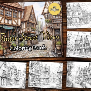 Tudor Street Views Coloring Page Book, Fantasy Coloring Book, Adult ...
