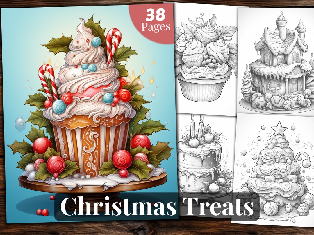 Christmas Treats Coloring Book, 36 Coloring Pages, for Adults and Kids ...