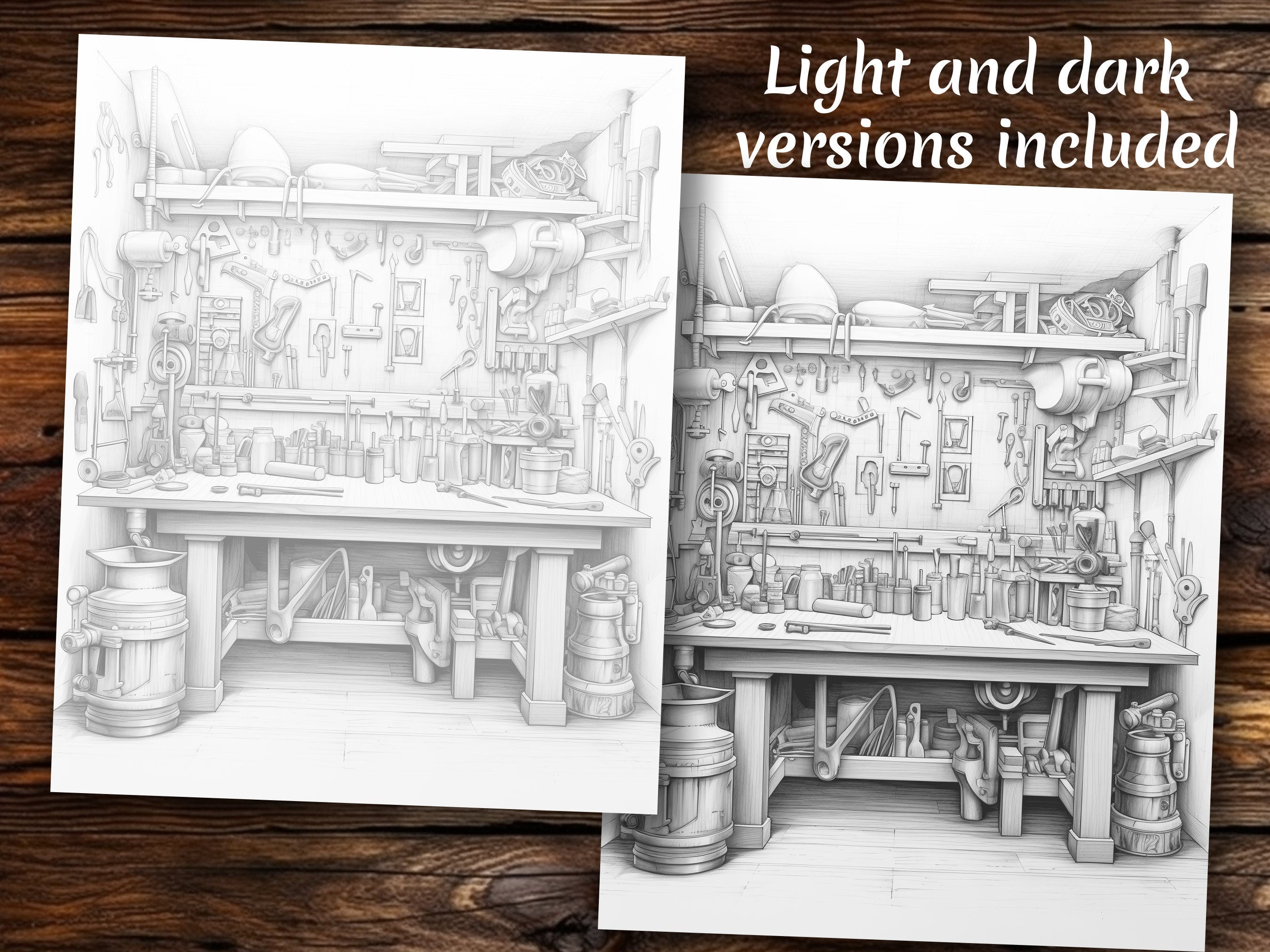 Workbench Coloring Book: 50 Grayscale Pages for Adults & Kids ...