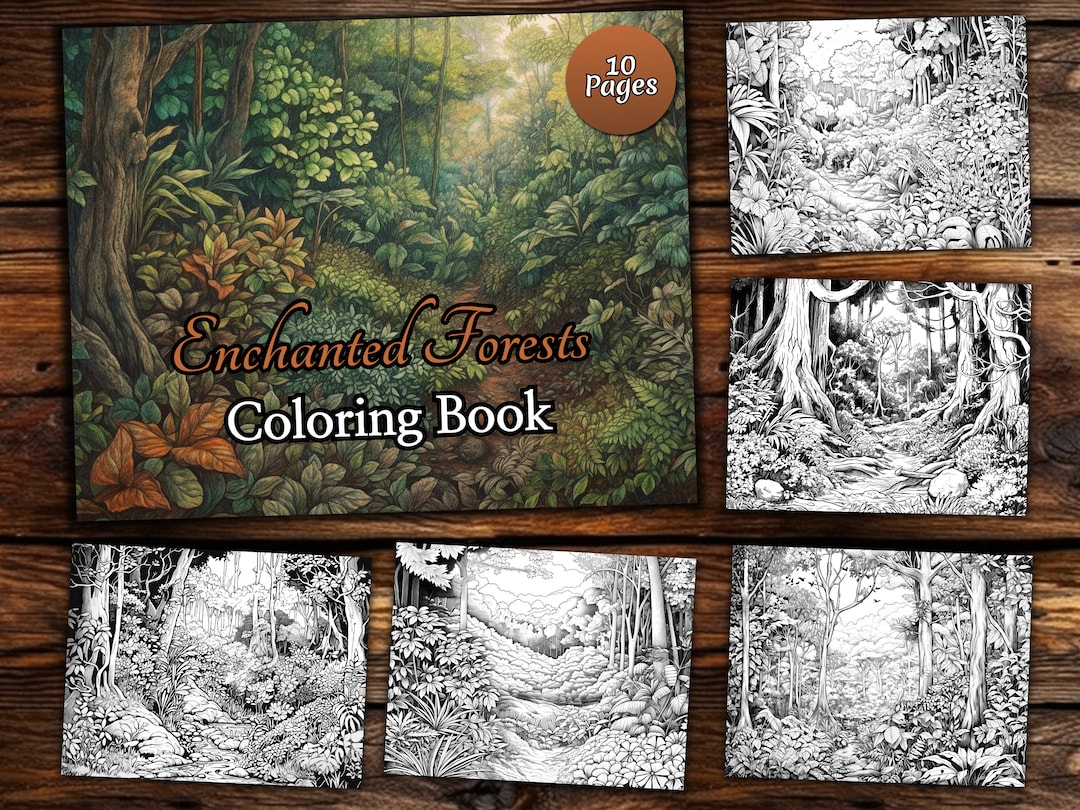Enchanted Forest Coloring Page Book, Fantasy Coloring Book, Adult ...