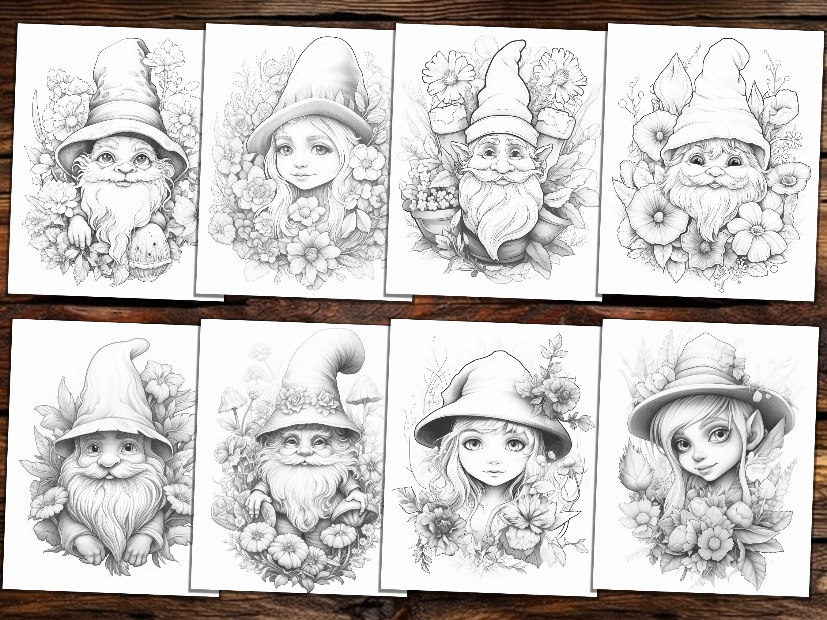 Flower Gnomes Coloring Book 36 Coloring Pages for Adults and - Etsy