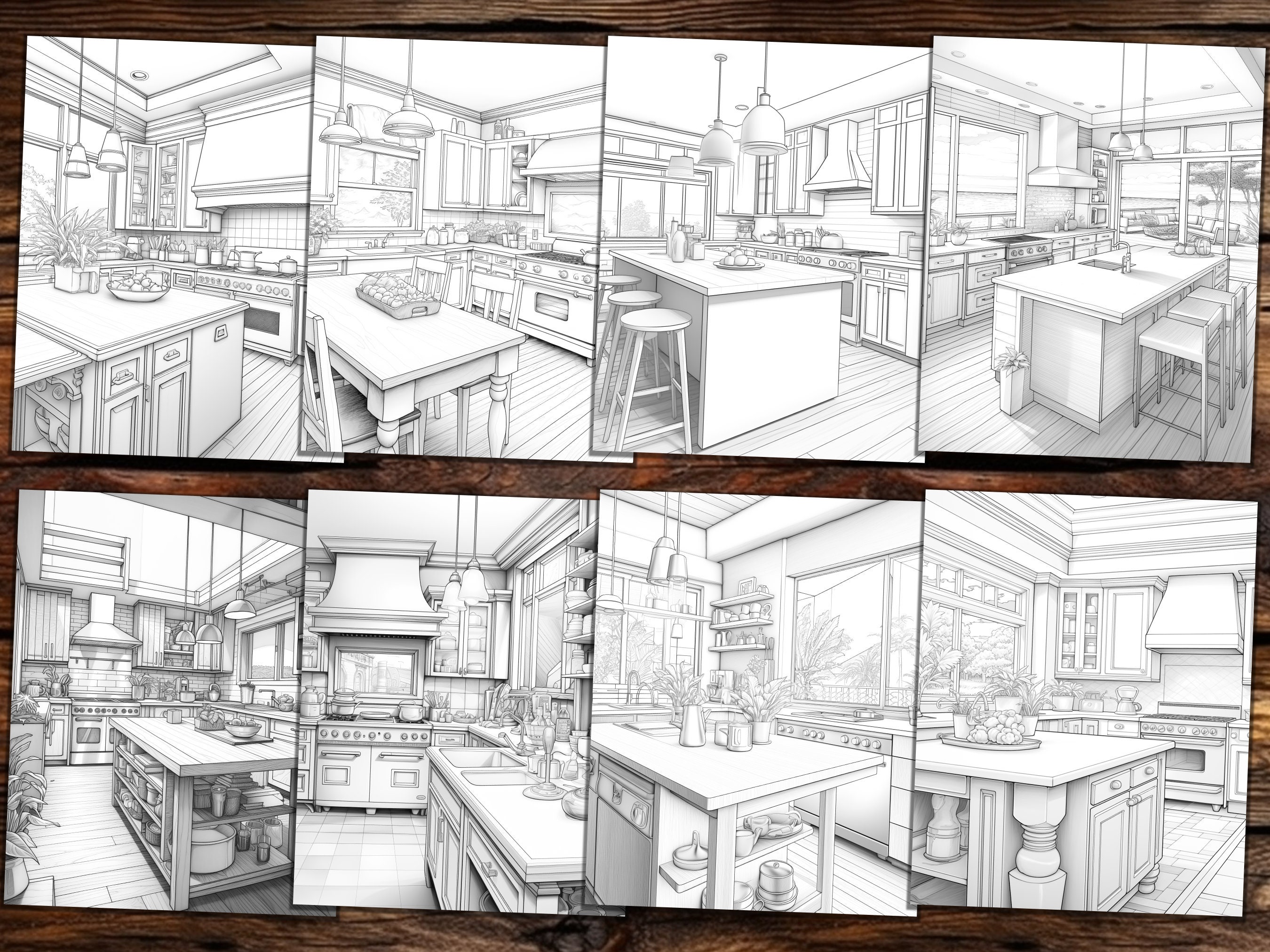 Modern Kitchen Coloring Page Book Fantasy Coloring Book - Etsy