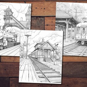 Train Station Coloring Book, 38 Coloring Pages, for Adults and Kids ...