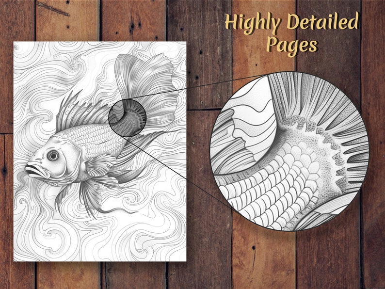 Fish Coloring Book: 50 Grayscale Pages for Adults & Kids (printable PDF ...