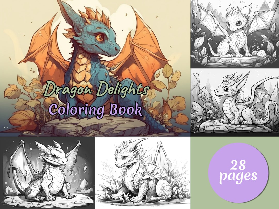 Baby Dragon Coloring Page Book, Fantasy Coloring Book, Adult Coloring ...