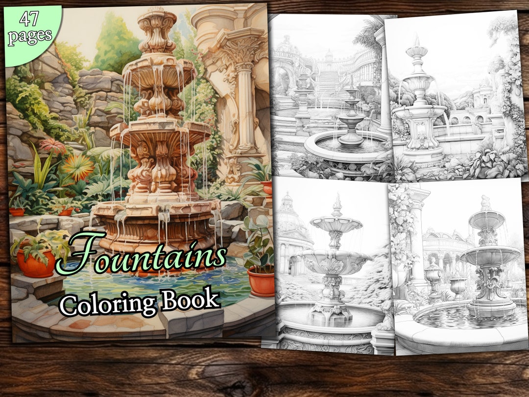 Fountains Coloring Book: Grayscale Fantasy Art (PDF Download) - Etsy