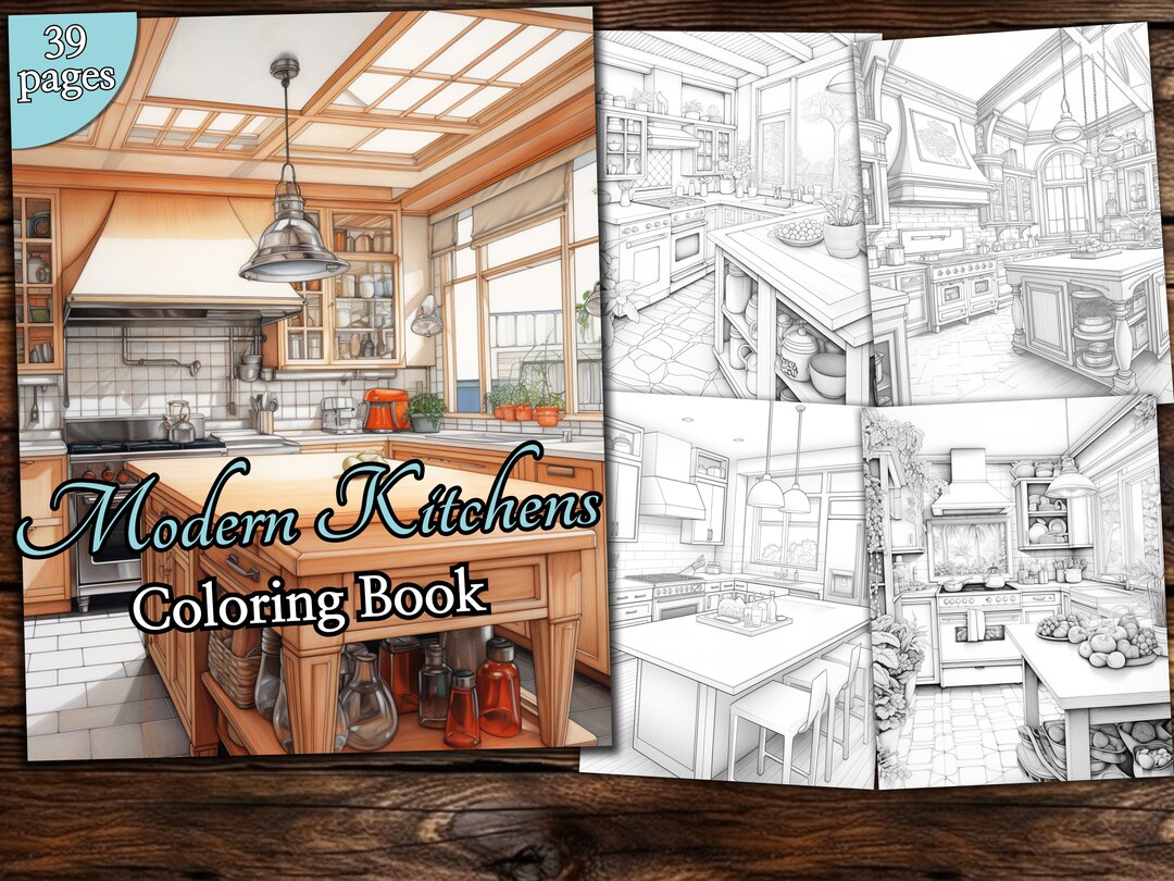 Modern Kitchen Coloring Page Book, Fantasy Coloring Book, Adult ...