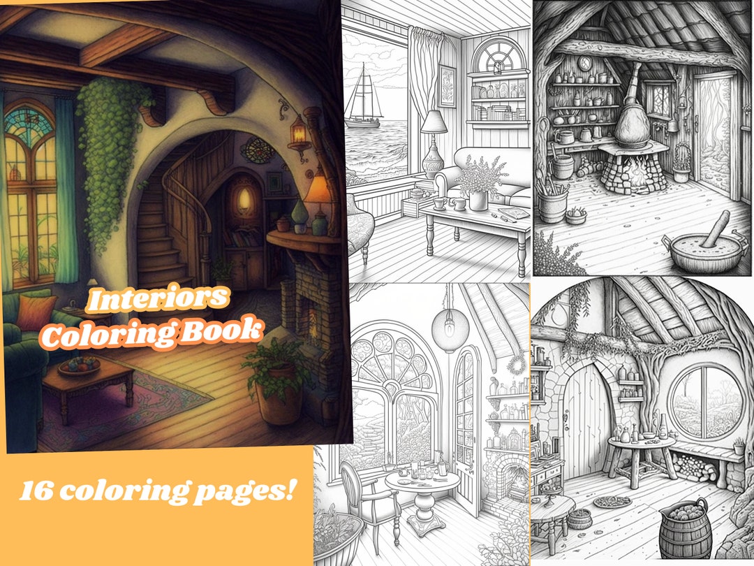 Cozy Interiors Coloring Page Book, Fantasy Coloring Book, Adult ...