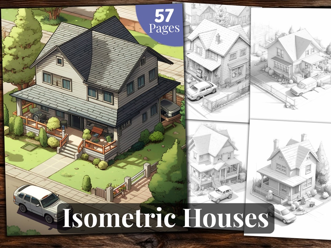 Isometric Houses Coloring Book: 57 Printable Pages (PDF) - Etsy