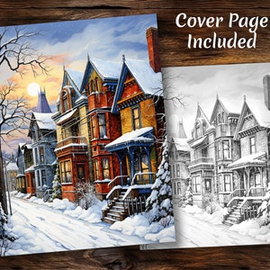 Winter Towns Coloring Book, 32 Coloring Pages, for Adults and Kids ...