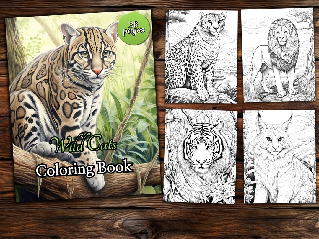 Wild Cats Coloring Page Book, Fantasy Coloring Book, Adult Coloring ...