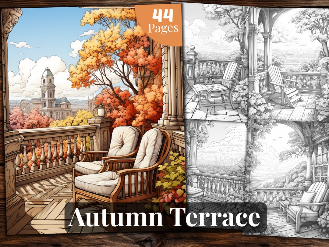 Autumn Terrace Coloring Book, 44 Coloring Pages, for Adults and for ...