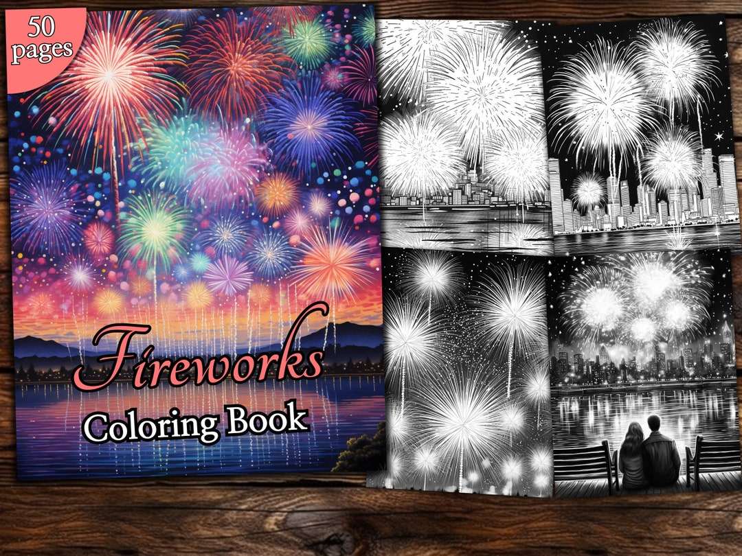 Fireworks Coloring Page Book, Fantasy Coloring Book, Adult Coloring ...