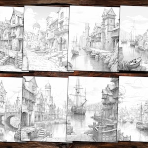 Medieval Ports Coloring Book, 39 Coloring Pages, for Adults and for ...