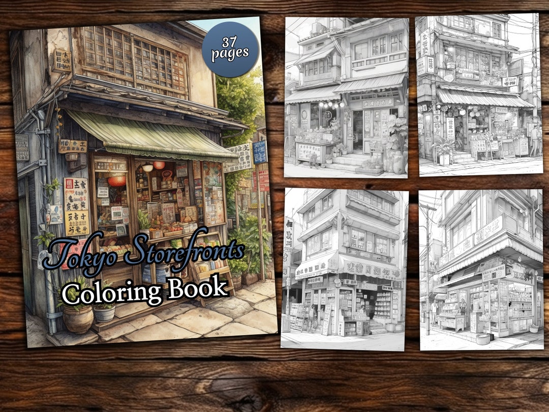 Japanese Storefronts Coloring Book: Grayscale Anime Art (PDF) - Etsy