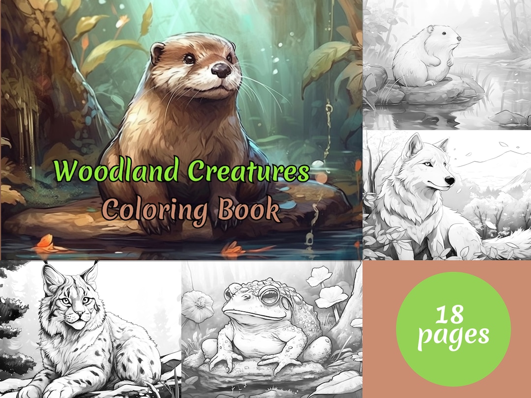 Woodland Animals Coloring Page Book, Adults & Kids- Instant Download ...