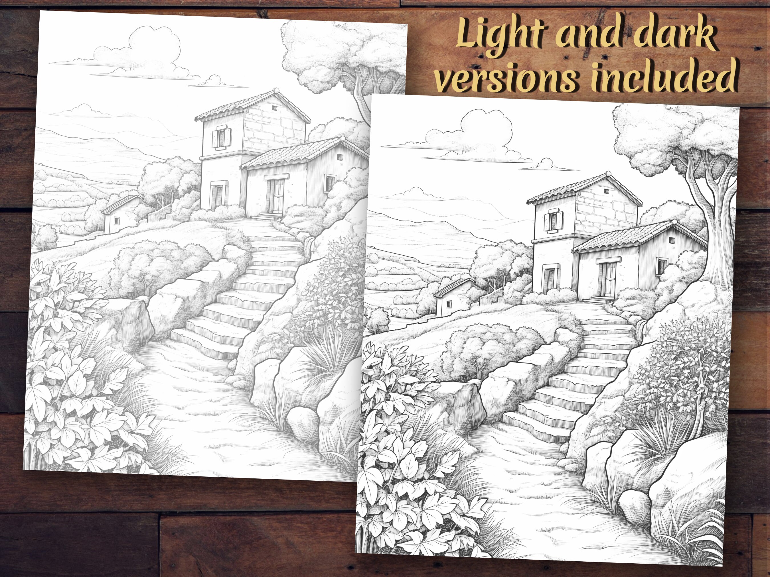 Italian Countryside Coloring Book: 40 Grayscale Pages (printable PDF ...