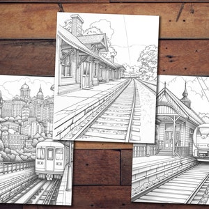 Train Station Coloring Book, 38 Coloring Pages, for Adults and Kids ...