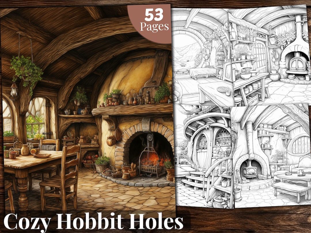 Cozy Hobbit Holes Coloring Book, 53 Coloring Pages, for Adults and for ...