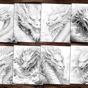 Japanese Dragon Coloring Page Book, Fantasy Coloring Book, Adult ...