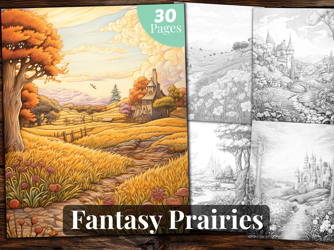 Fantasy Prairies Coloring Book: 30 Grayscale Pages (printable PDF) - Etsy