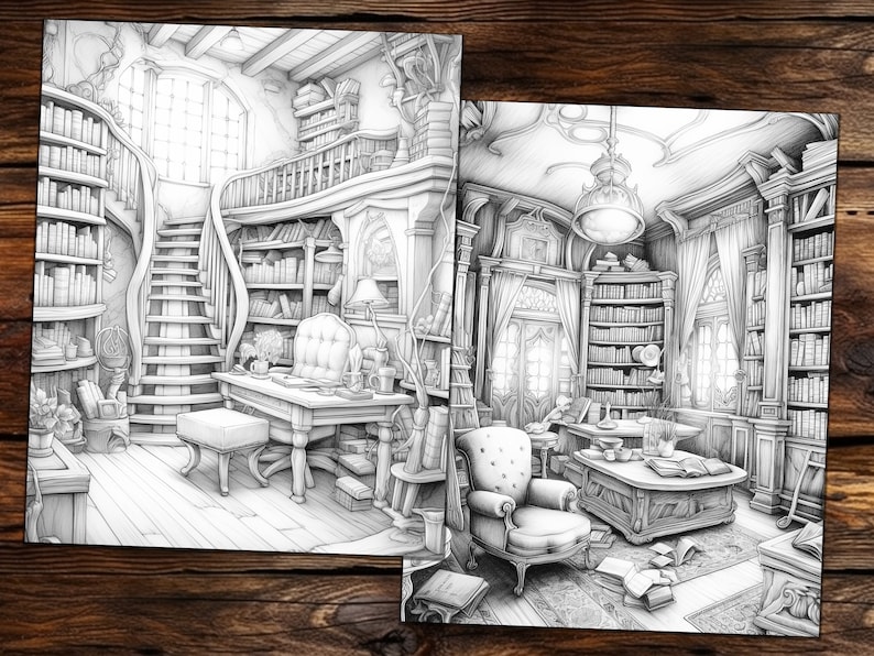 Enchanted Library Coloring Page Book Fantasy Coloring Book - Etsy