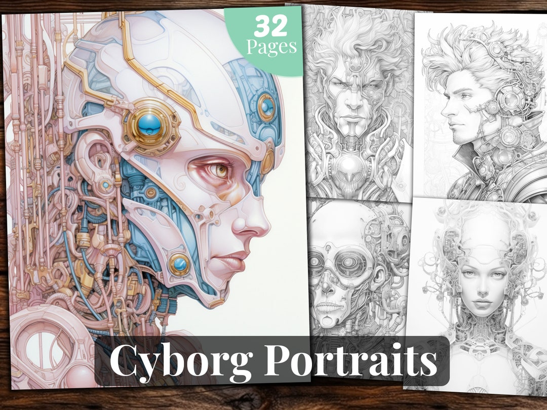 Cyborg Portraits Coloring Book: 32 Grayscale Pages (printable PDF) - Etsy